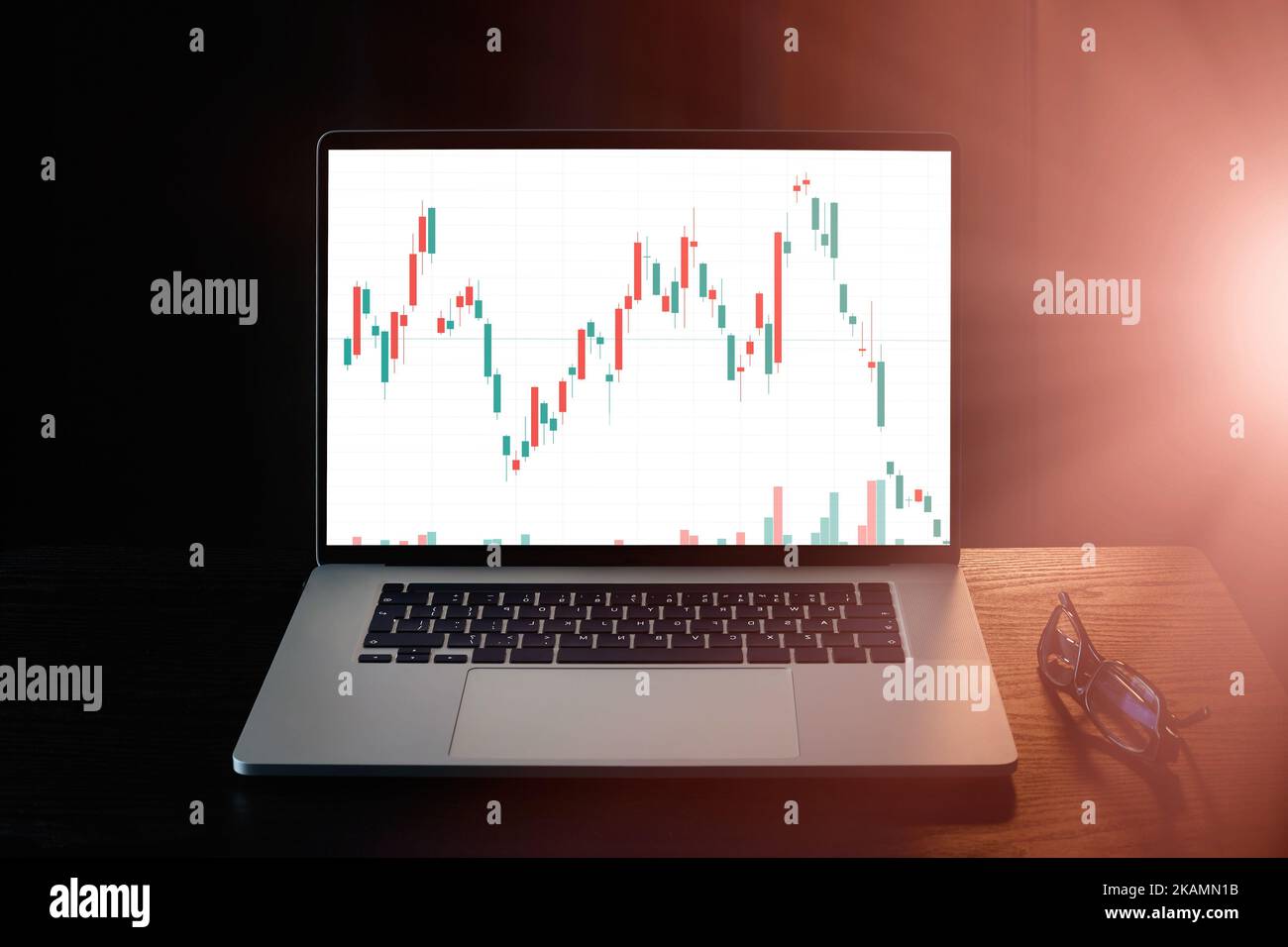Analysis of financial charts of the stock market. Trader trading on ...