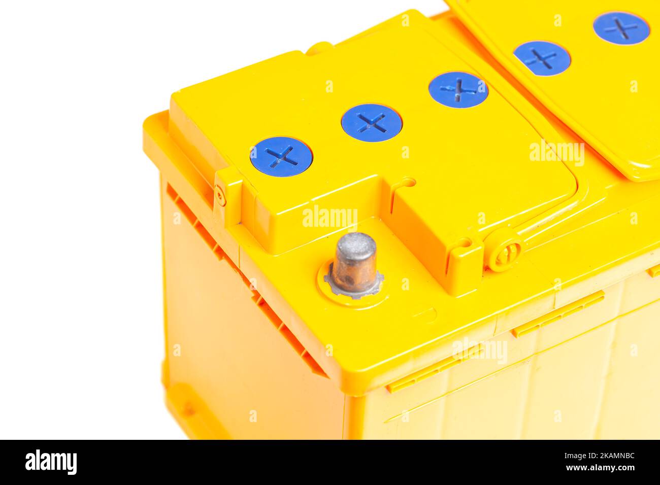 yellow car battery isolated on white background Stock Photo - Alamy