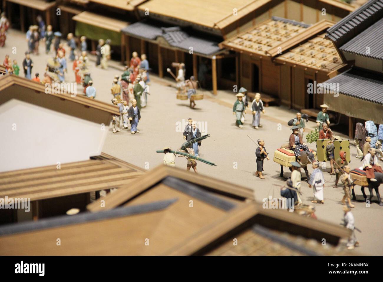 A lot of miniature sculptures of a cityscape from the Edo period at the ...