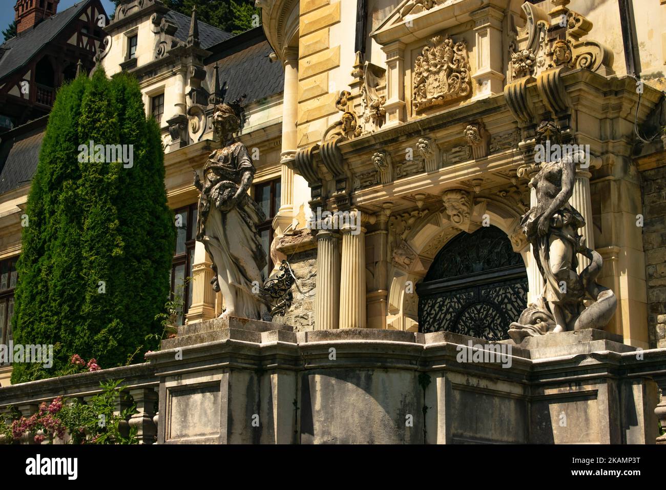 A statues of the Peles castle Sinaia. Transylvania, Romania Stock Photo ...