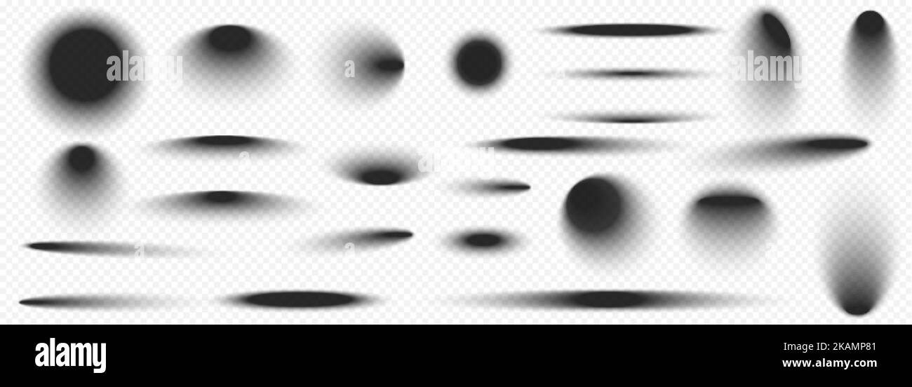 Realistic round shadows with soft edges. Gray circle and oval shades on ...