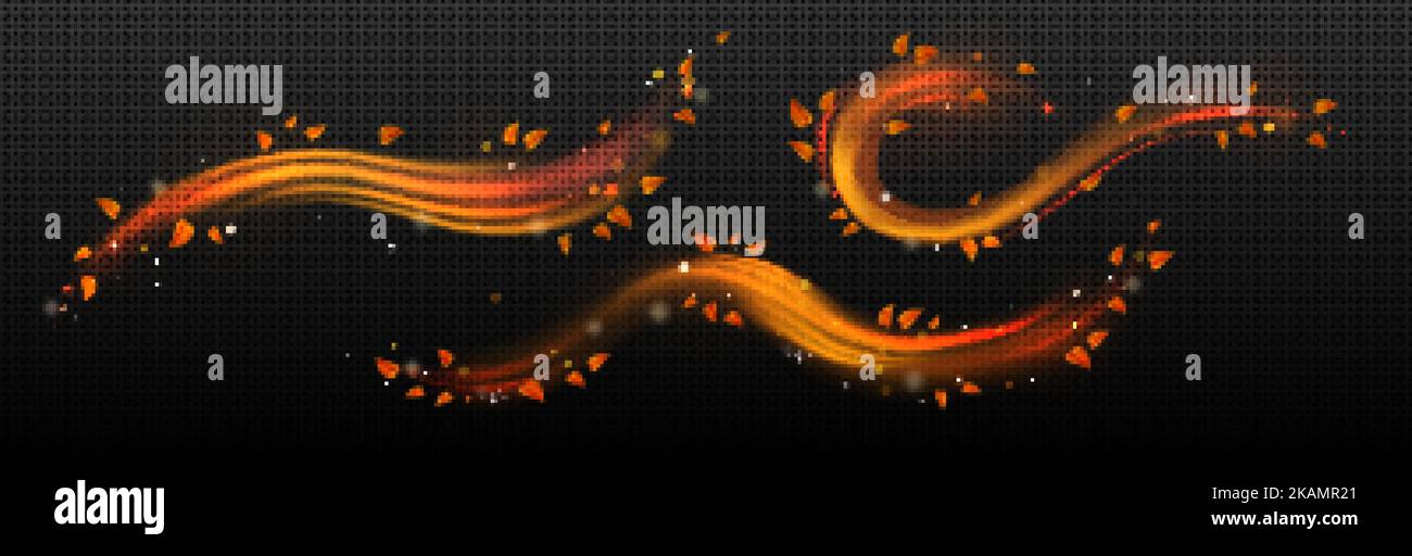 Abstract autumn wind swirls with yellow leaves png. Realistic vector ...