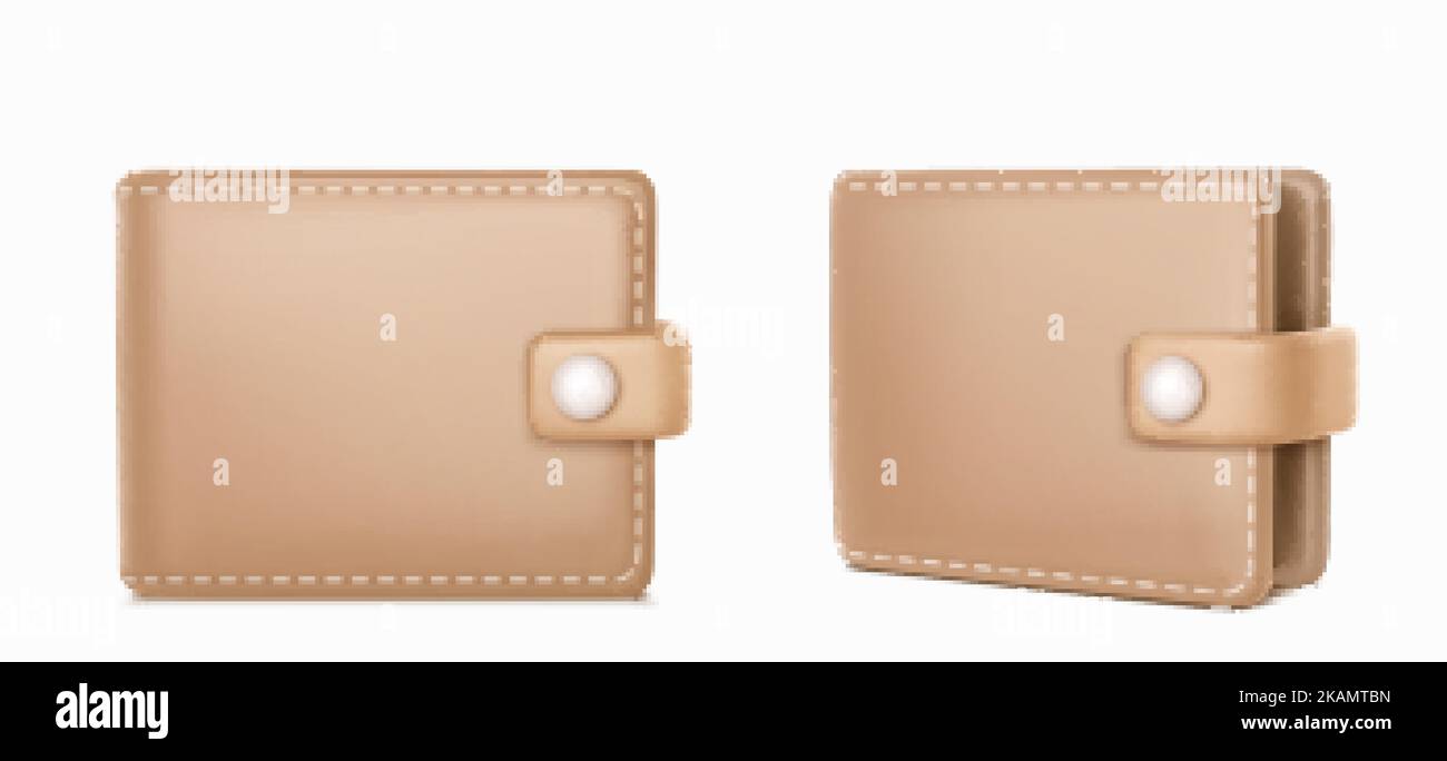 Leather wallet 3d render front and angle view. Realistic beige purse ...