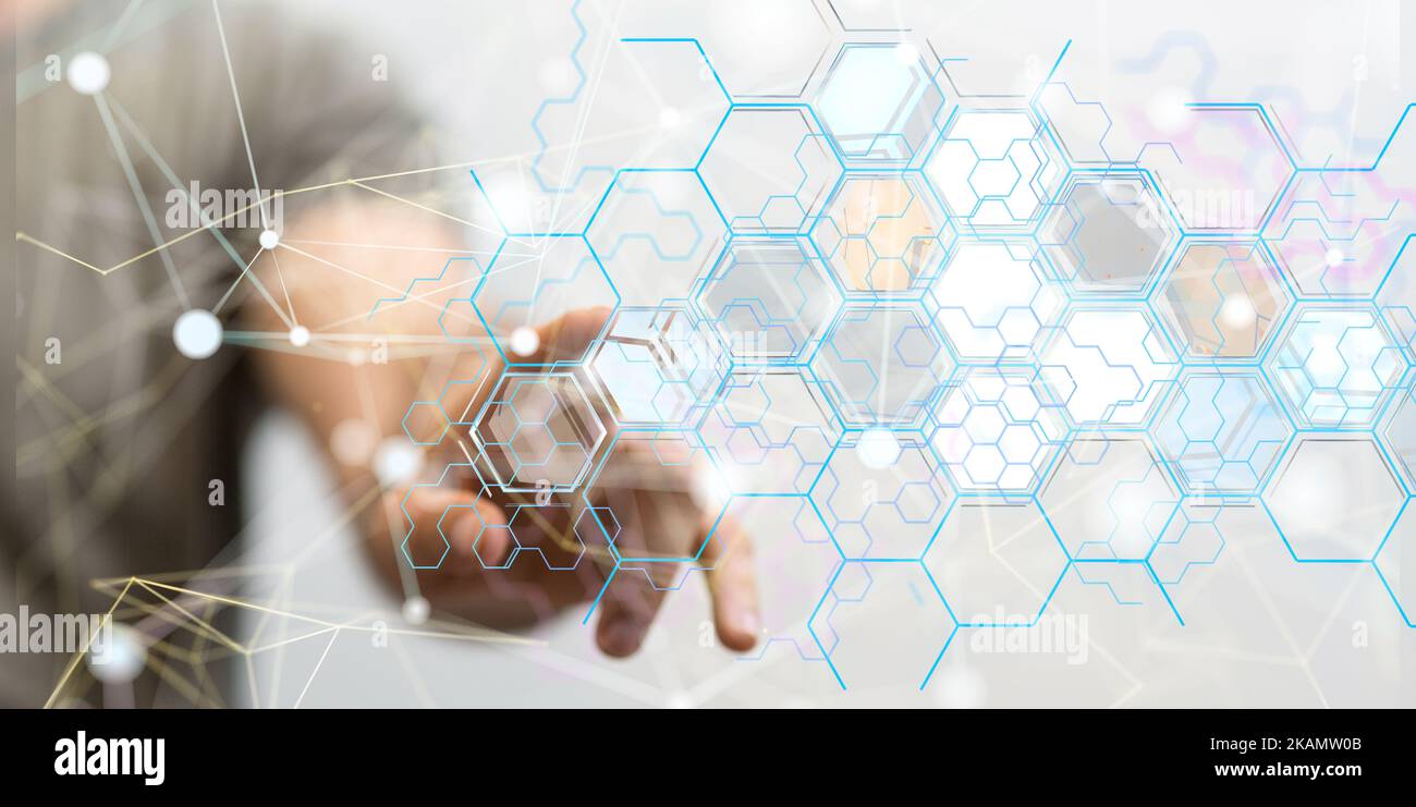 Two fingers posing on an illustrative big data and cybersecurity ...