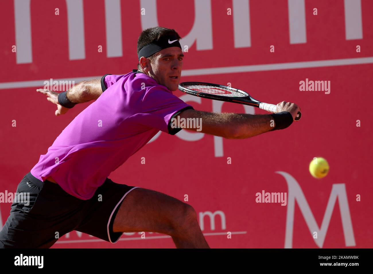 Juan Martin Del Potro of Argentine returns a ball to Yuichi Sugita of ...