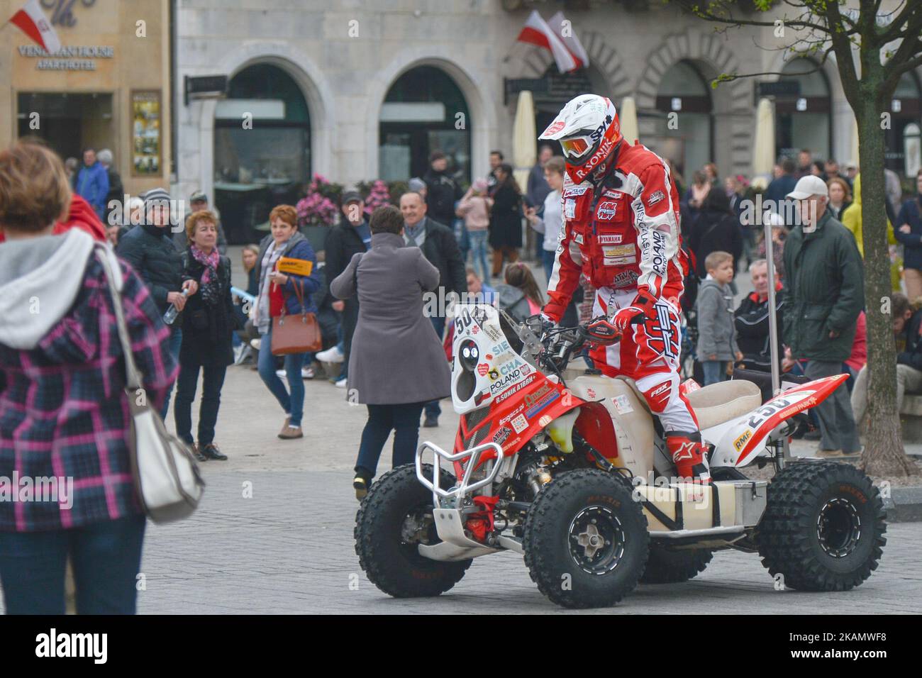 Rafal Sonik, a Polish quad rally driver, arrives to Krakow's Main ...