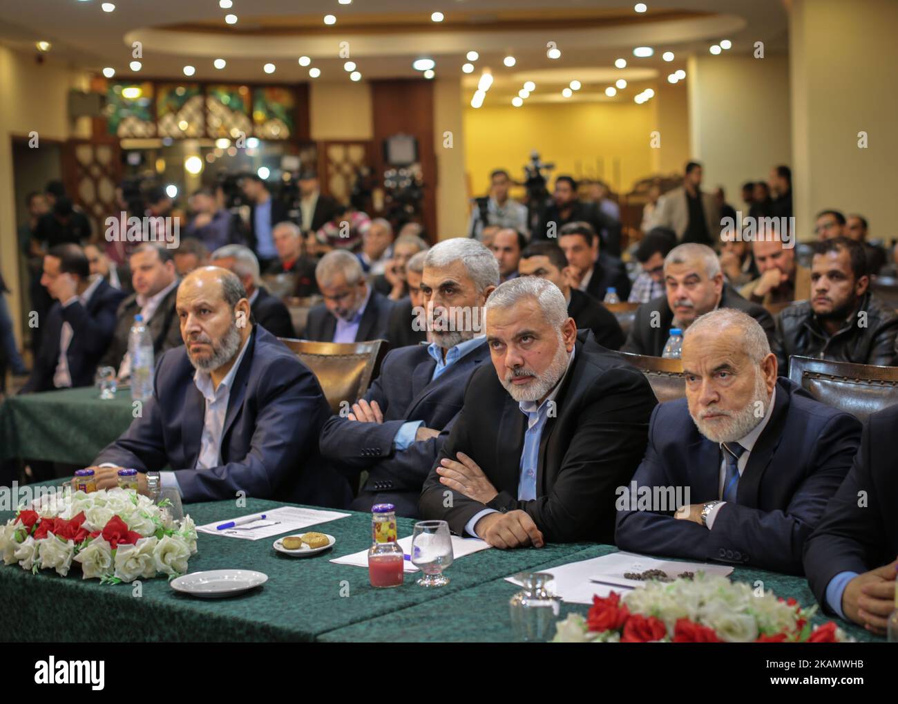 The new leader of Hamas movement in Gaza Strip Yahya Sinwar (L) and ...