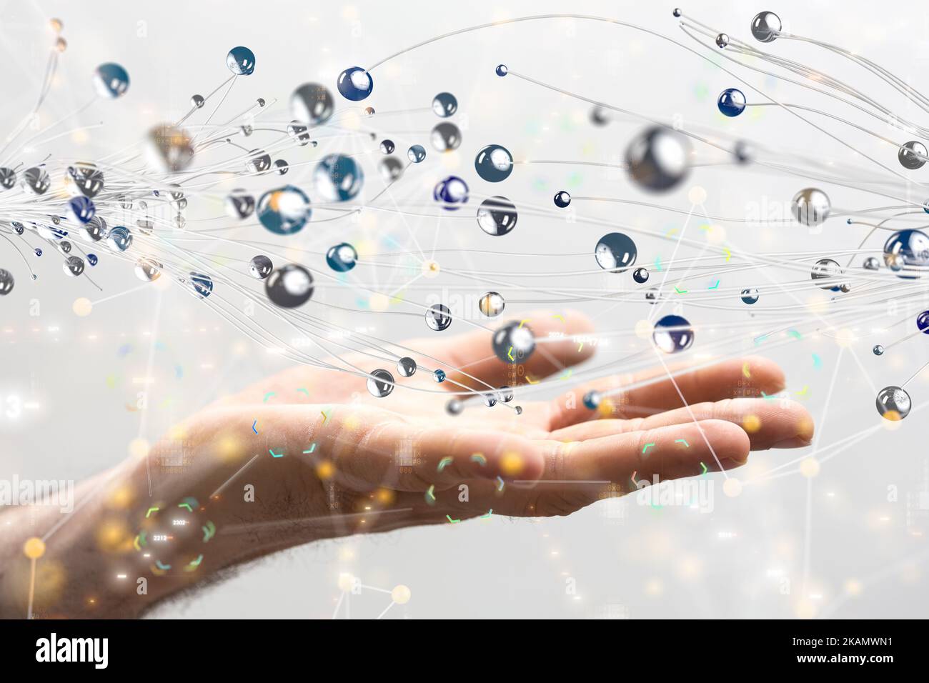 The illustrative big data and cybersecurity blockchain floating above a ...