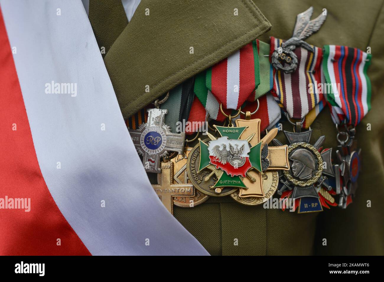 Medals seen on the uniform of one of hundreds of participants of the ...
