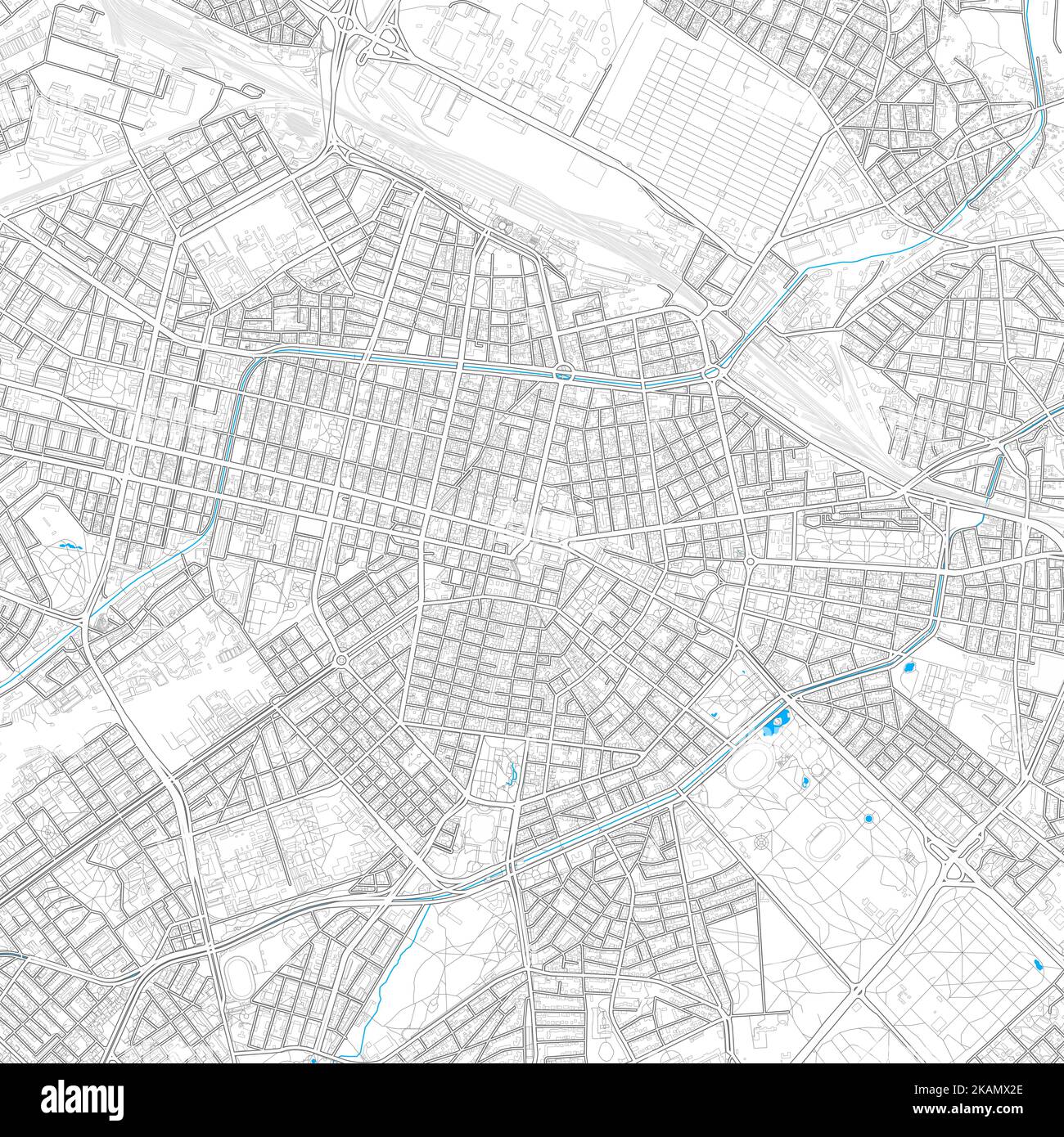 Sofia, Bulgaria high resolution vector map with editable paths. Bright outlines for main roads ...