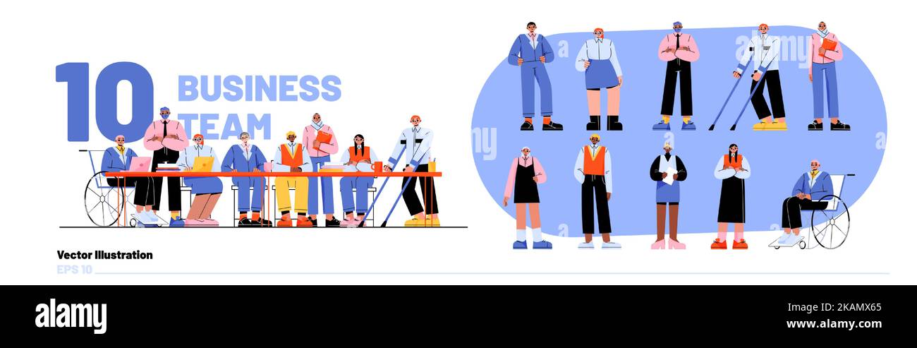 Business team set with diverse people, persons with disabilities ...