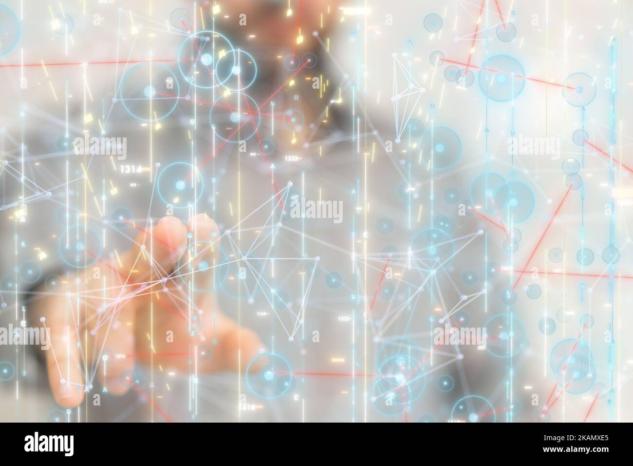 Two fingers posing on an illustrative big data and cybersecurity ...