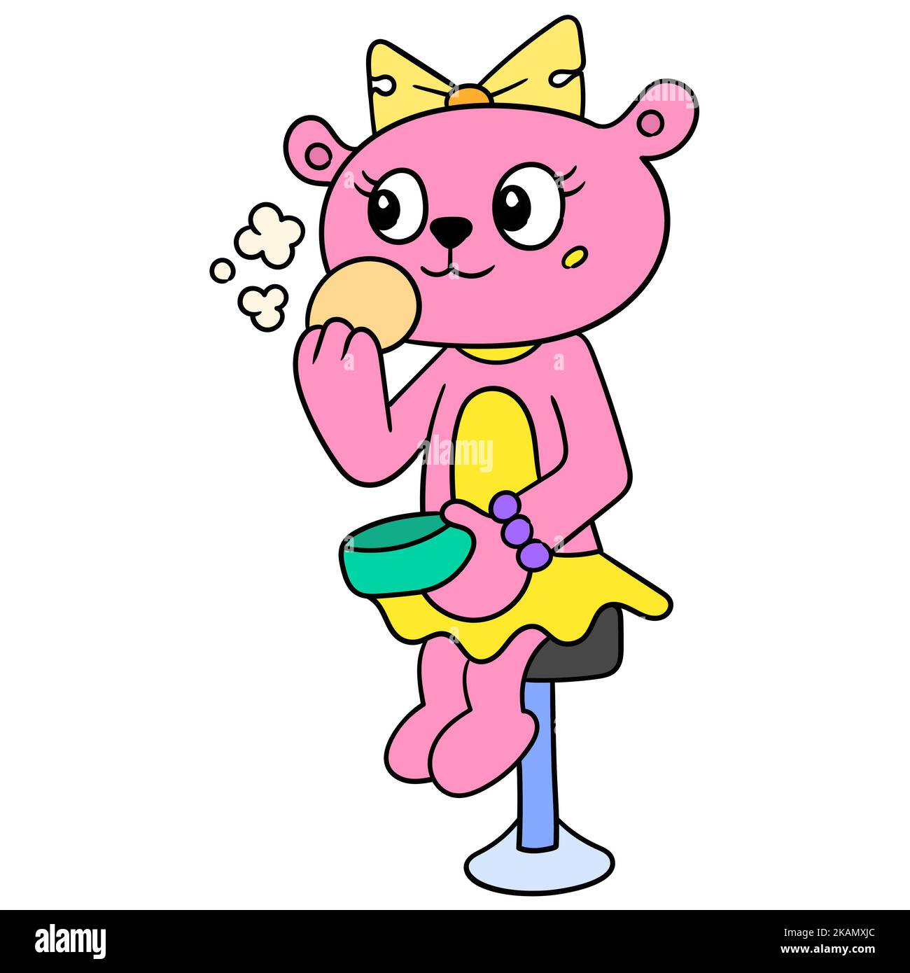 A cute doodle of a kitten cartoon character putting makeup powder in a ...