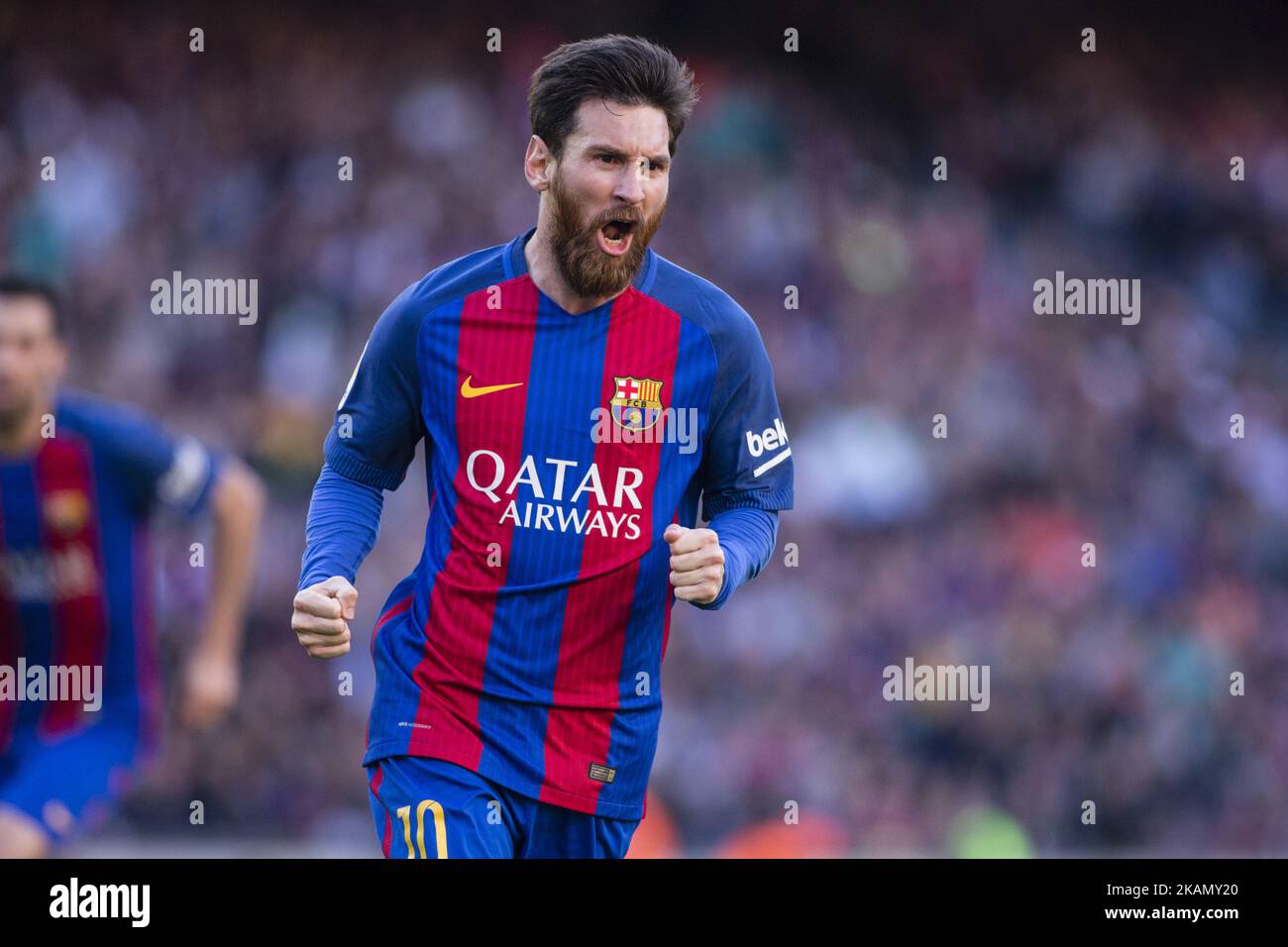 Leo Messi FC Barcelona celebrating his first goal of the night during ...
