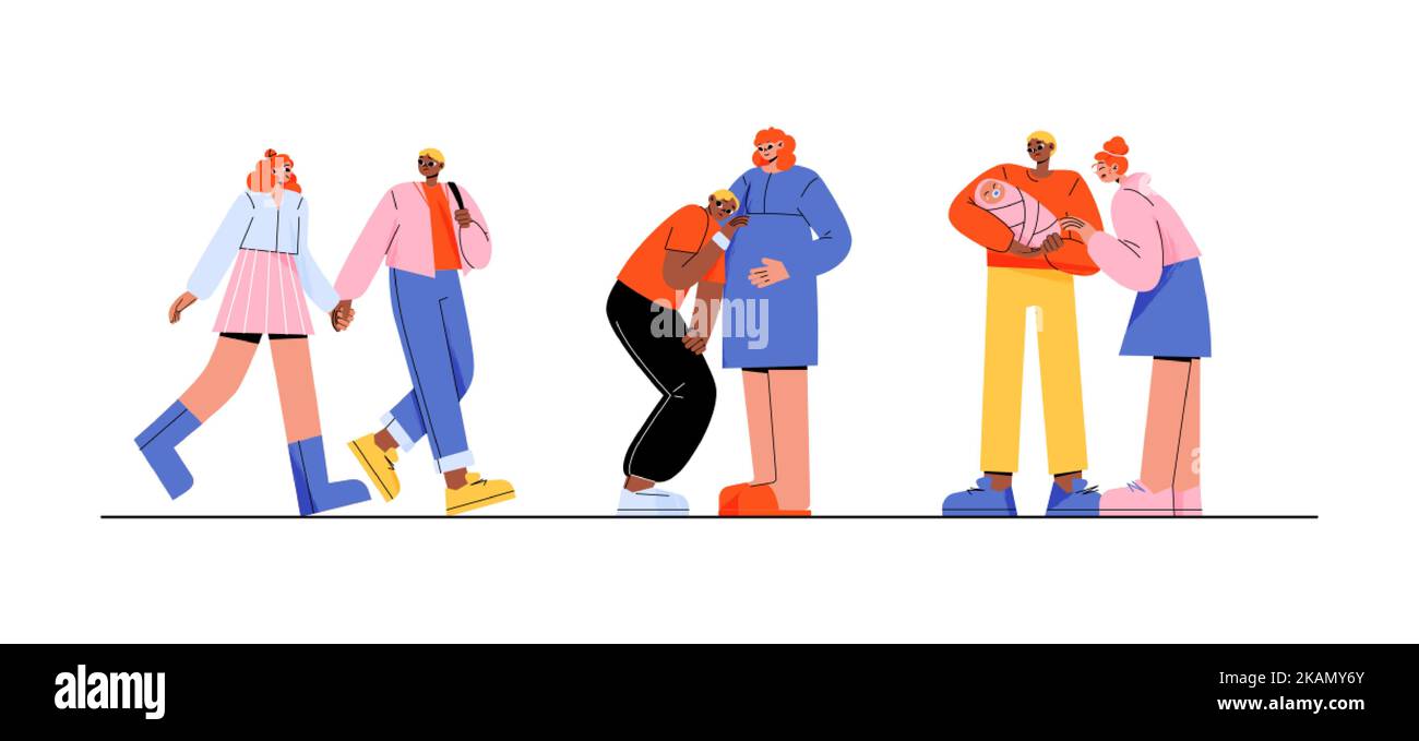 Family development stages, couple in love, man with pregnant woman and ...