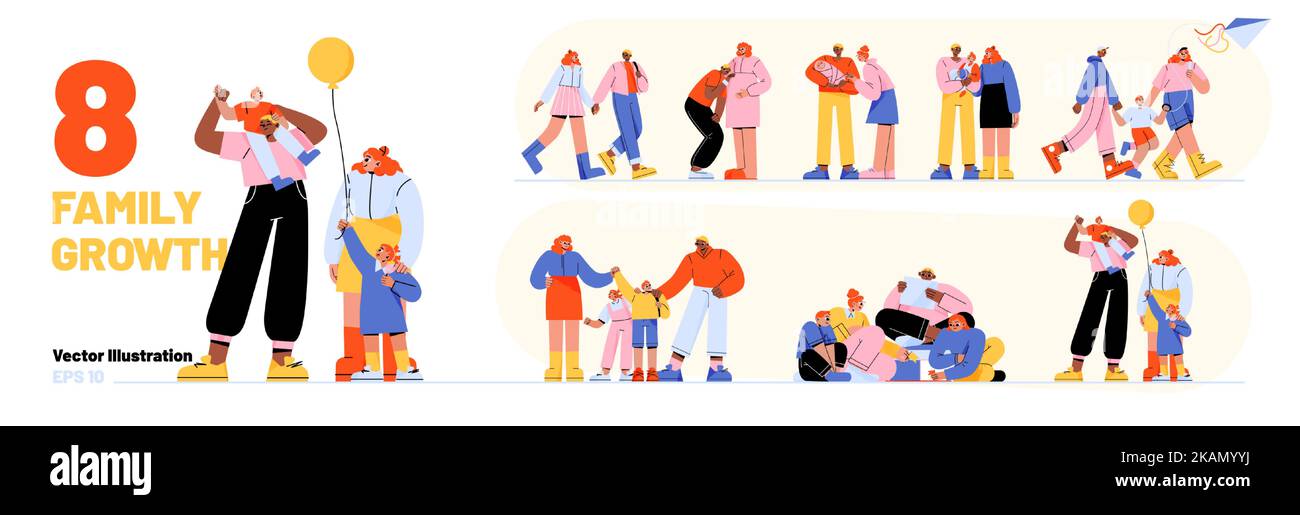 Family development stages, life cycle, kids growth process. Couple in ...