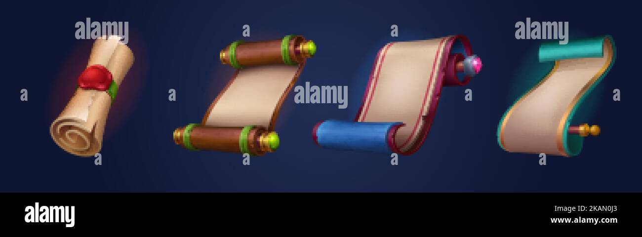 Luxury ancient parchment scrolls, royal manuscripts with color and gold ...