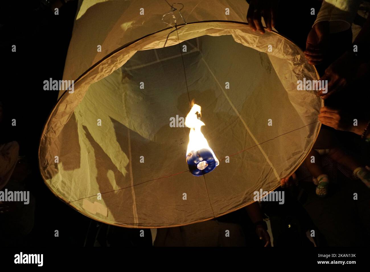 Buddhist and visitors release lanterns during the celebrate of Vesak ...