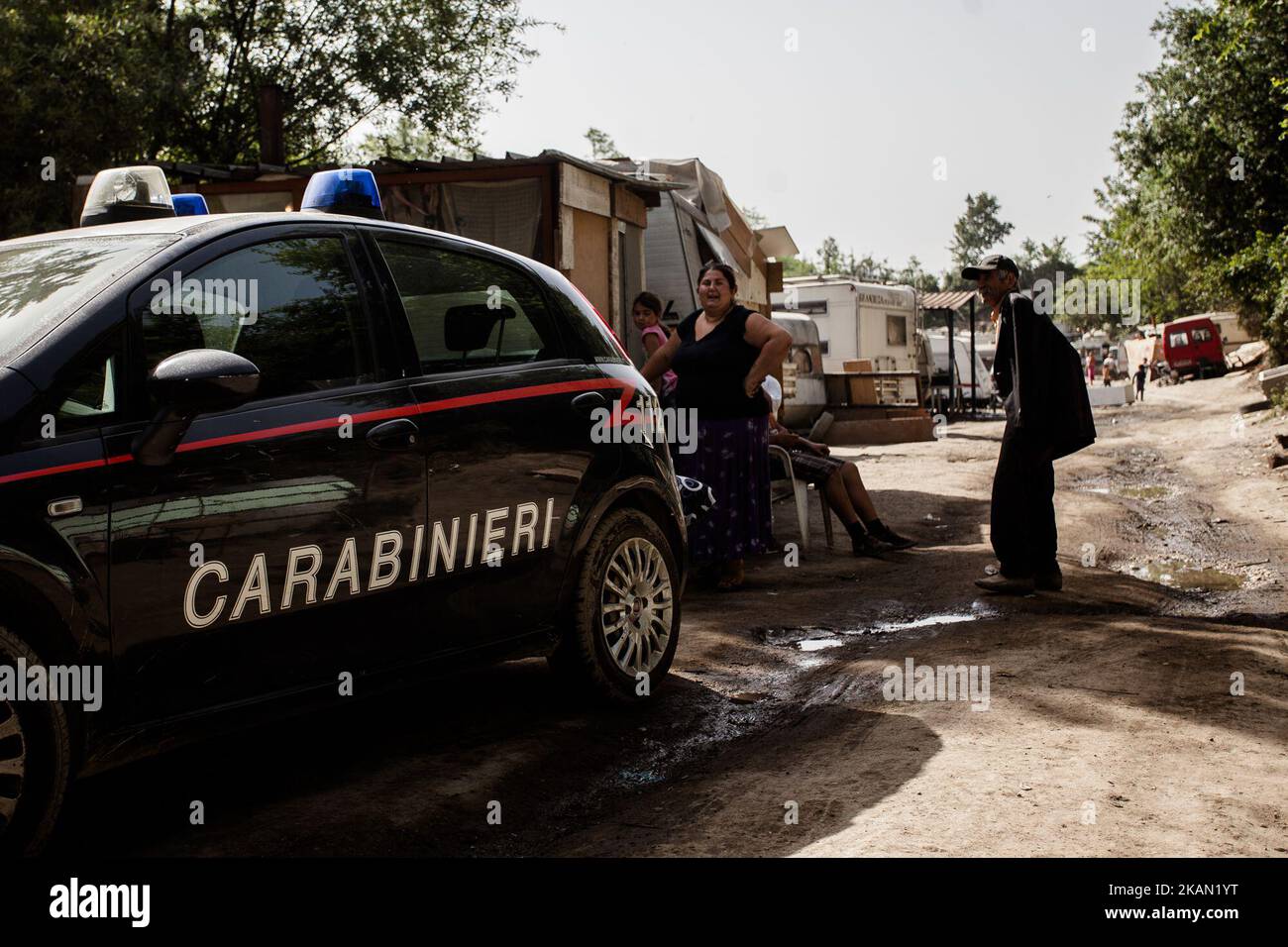 Italian Police blitz in a Roma camp in Naples, Italy, on May 12, 2017 ...