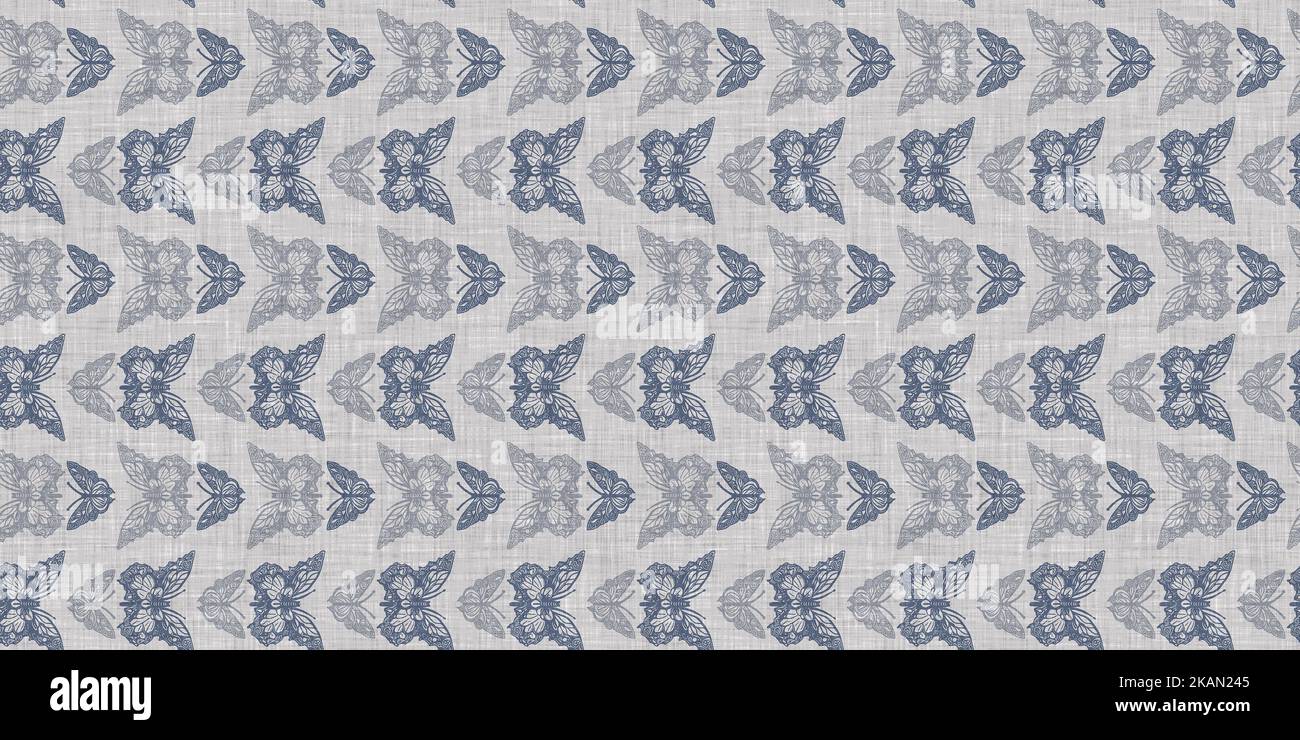 Farmhouse blue butterfly seamless border. Rustic French wildlife for ...