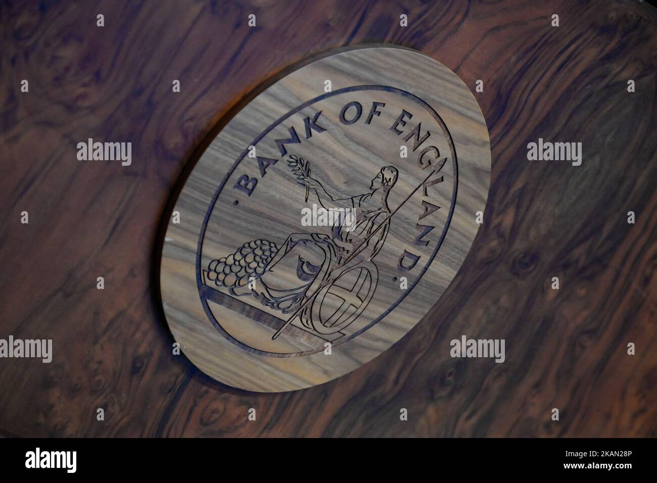 The logo of Bank of England during a press conference for the release ...
