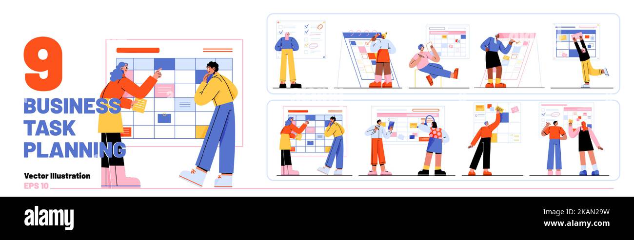 Tasks schedule set with business people making notes and planing ...