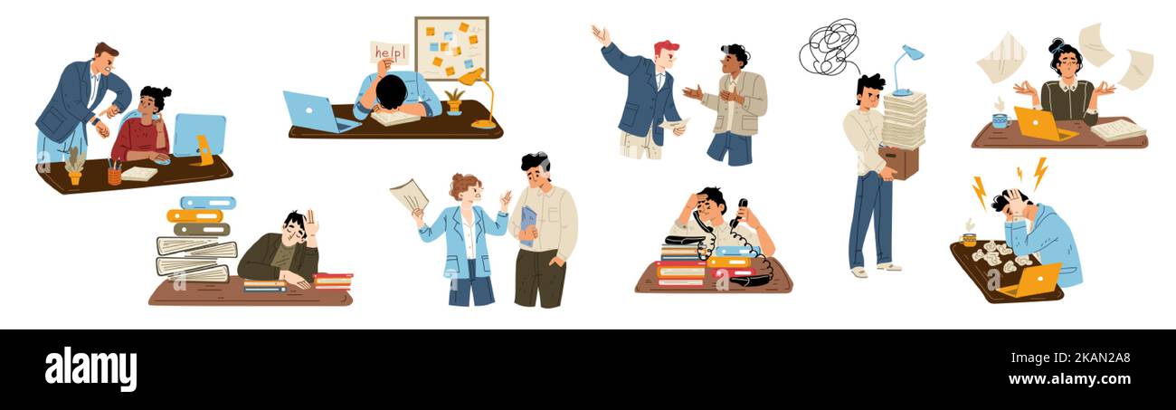 Burnout, deadline, mental pressure at work concept. Tired, exhausted ...