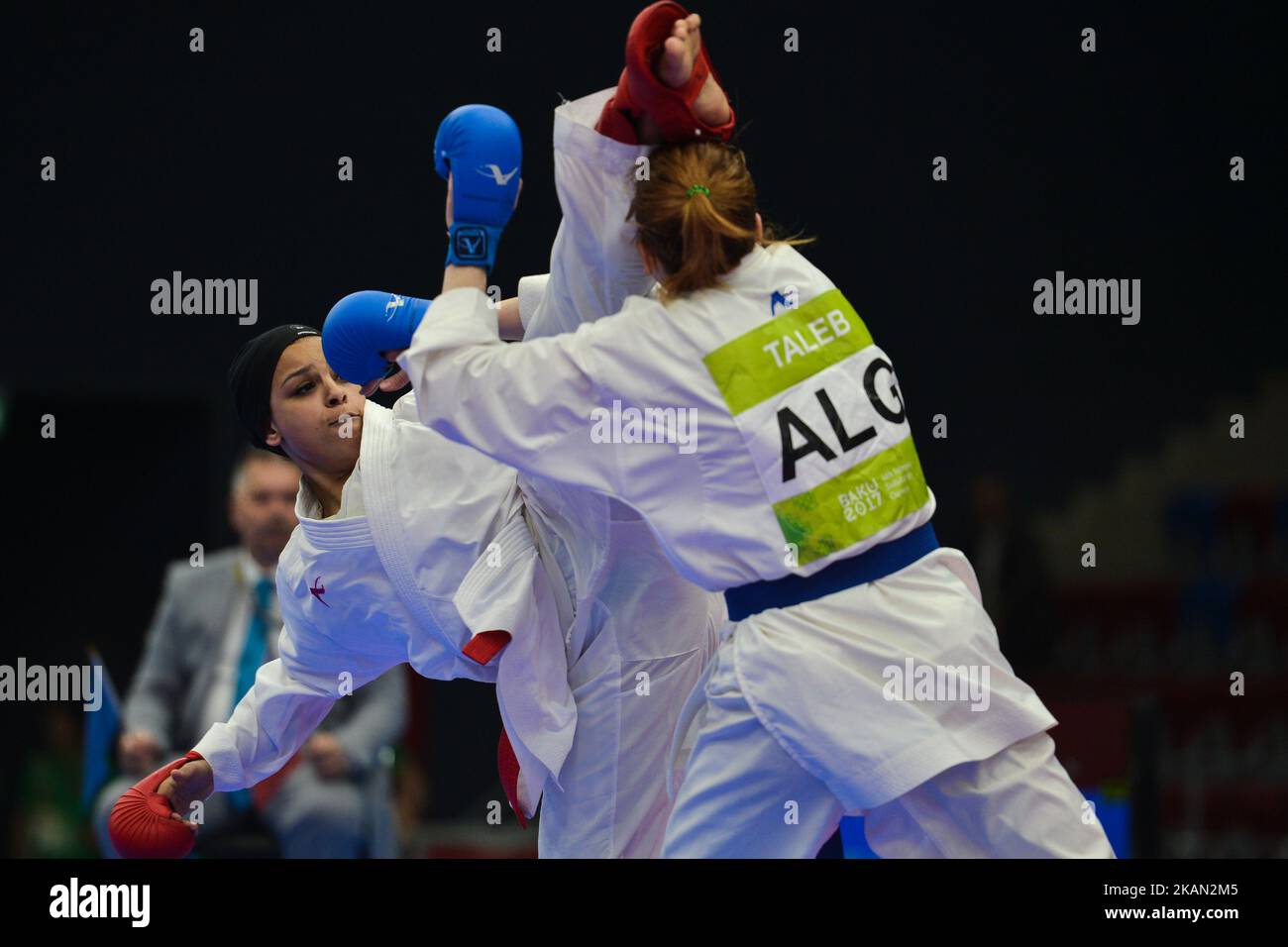 Imane Taleb of Algeria and Radwa Radwan of Egypt compete in Women's Kumite -50kg for the bronze ...