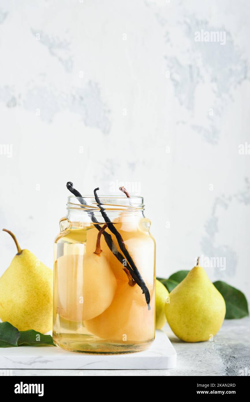 Canned pear compote with vanillin. Pear compote. Homemade delicious ...