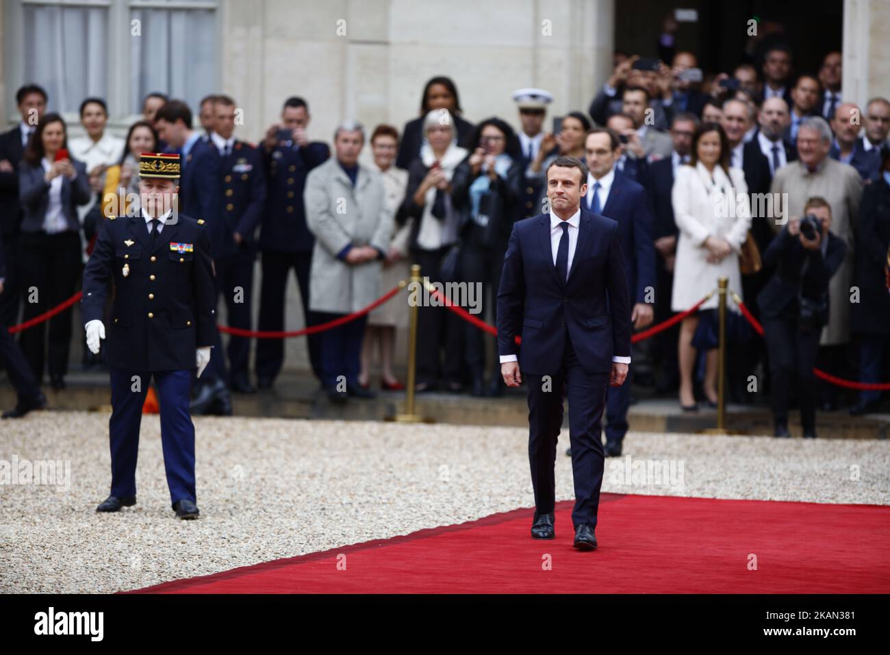 French newly elected President Emmanuel Macron arrives at the Elysee ...
