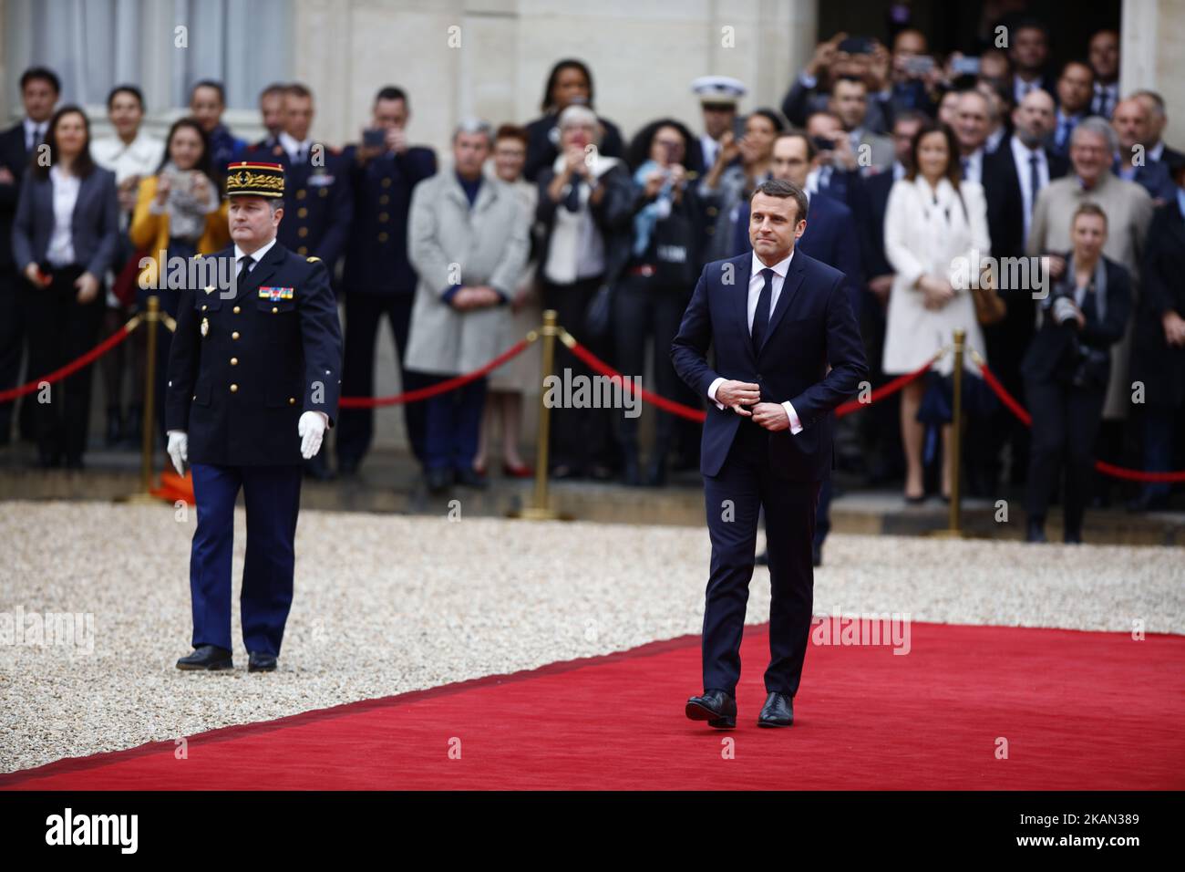 French newly elected President Emmanuel Macron arrives at the Elysee ...