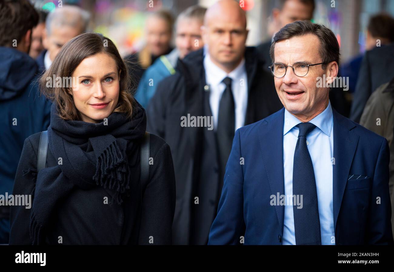 Helsinki, Finland 20221101.Finnish Prime Minister Sanna Marin and Swedish Prime Minister Ulf ...