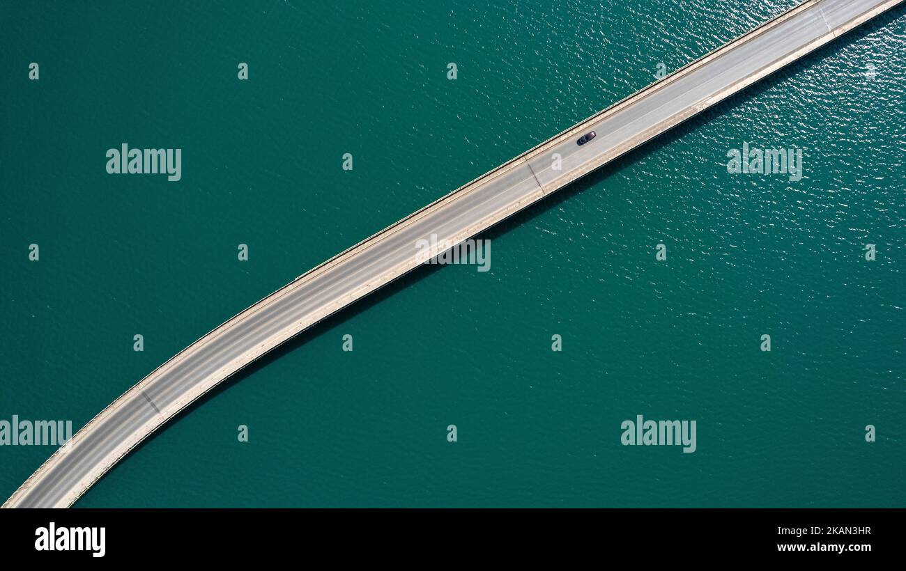An aerial view of a bridge on the Jinsha River in Lijiang, Yunnan ...
