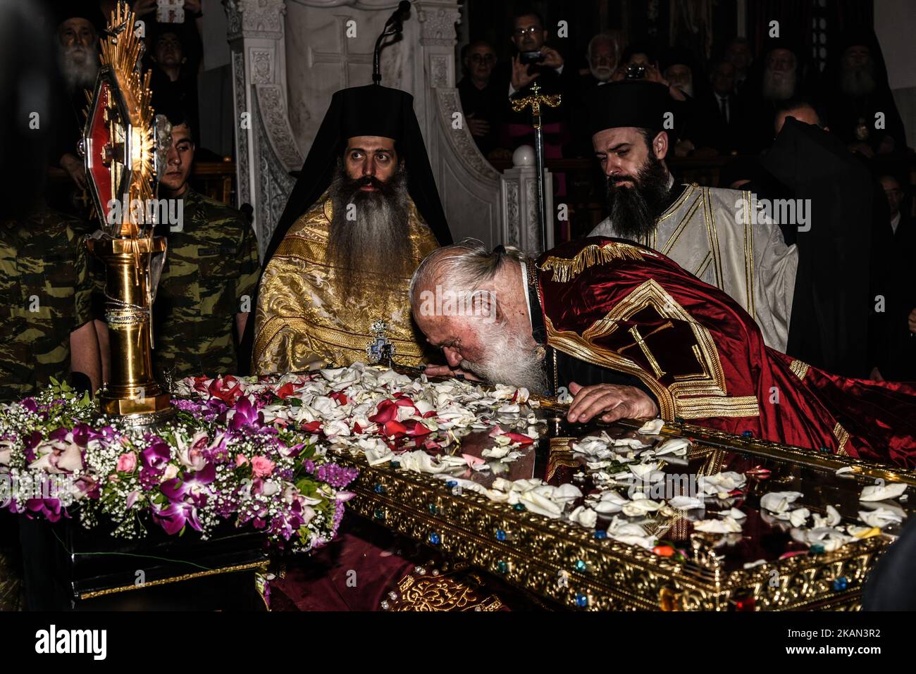 Archbishop Ieronymos of Athens worshiping the relicts of Saint Helene ...