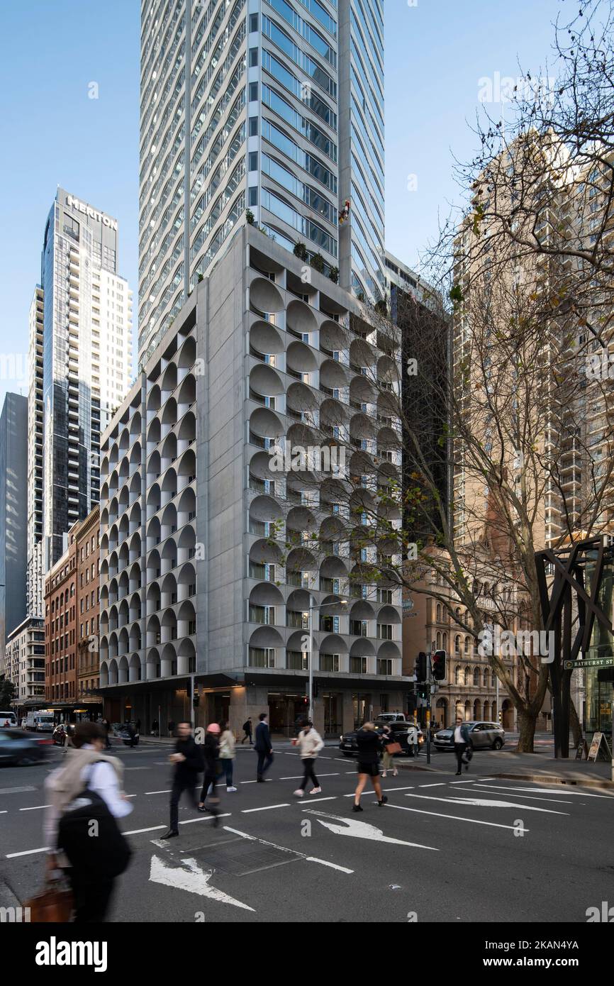 Street level corner view with pedestrians. The Castle & Porter House ...