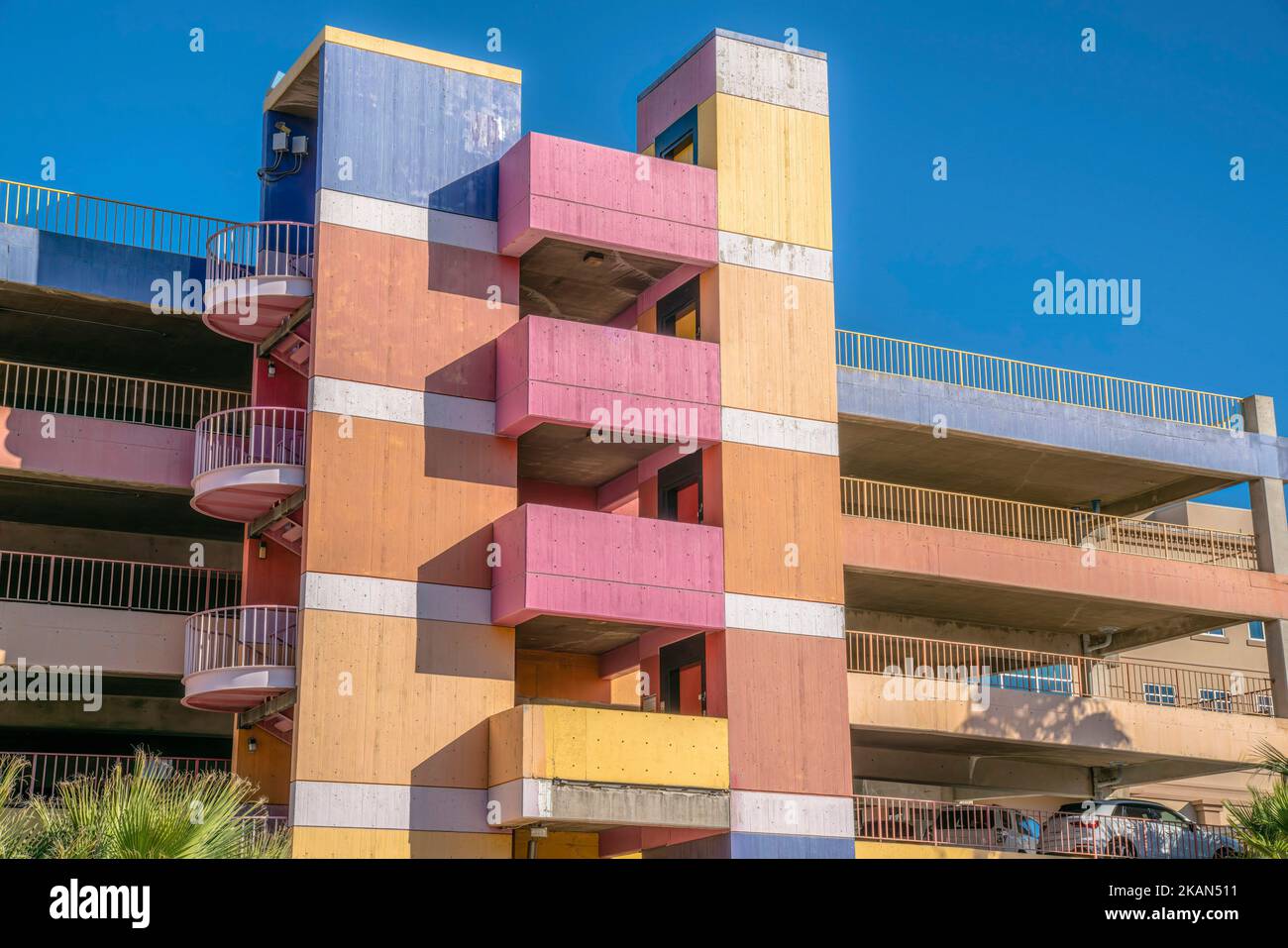 Multi-storey painted parking garage building at downtown Tucson ...