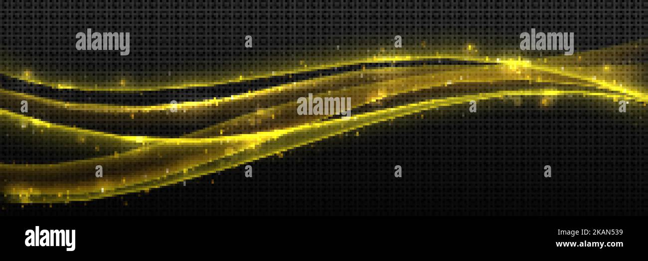 Light effect, gold wave on black background, magic swirl, twinkle with ...