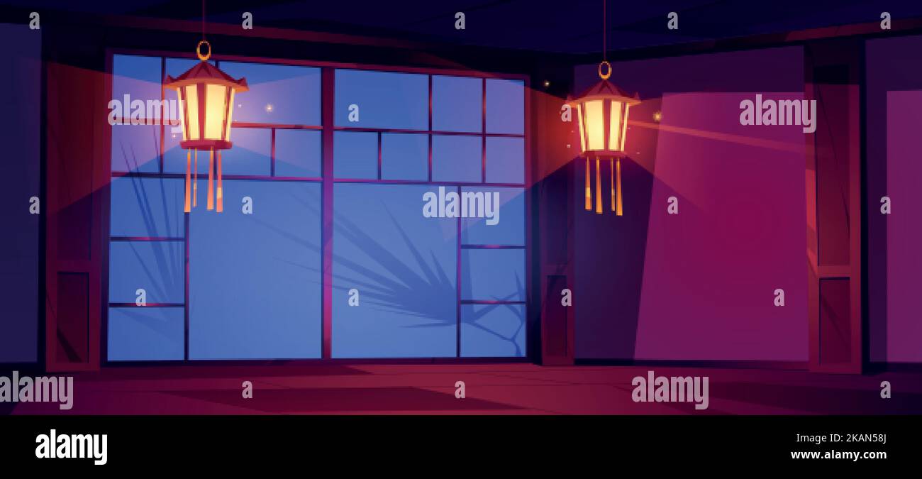 Japanese room night interior, japan home or dojo in traditional asian ...