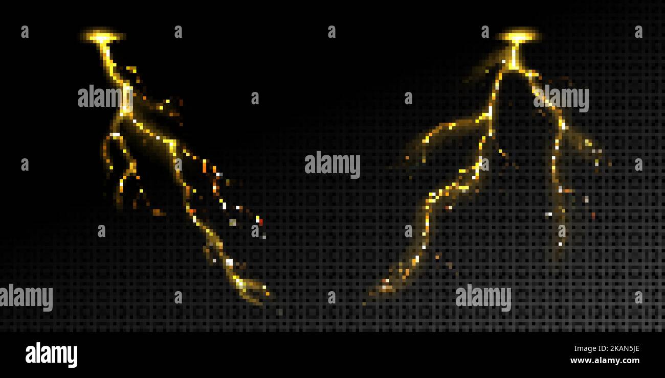 Lightning effect, thunderstorm, gold or yellow electric thunderbolt ...