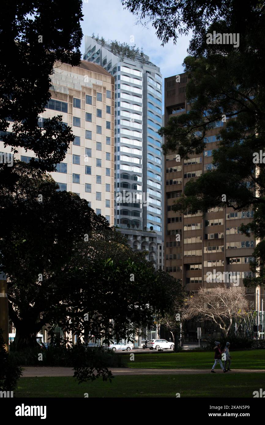 View from Hyde Park through foliage to the building. The Castle ...