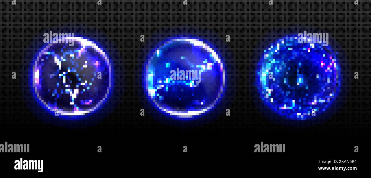 Energy balls with lightnings, electric power spheres, blue magic ...