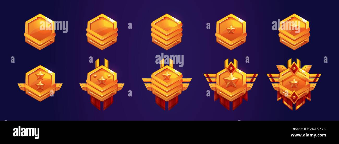 Golden military badges, army rank insignia for ui game interface. War ...