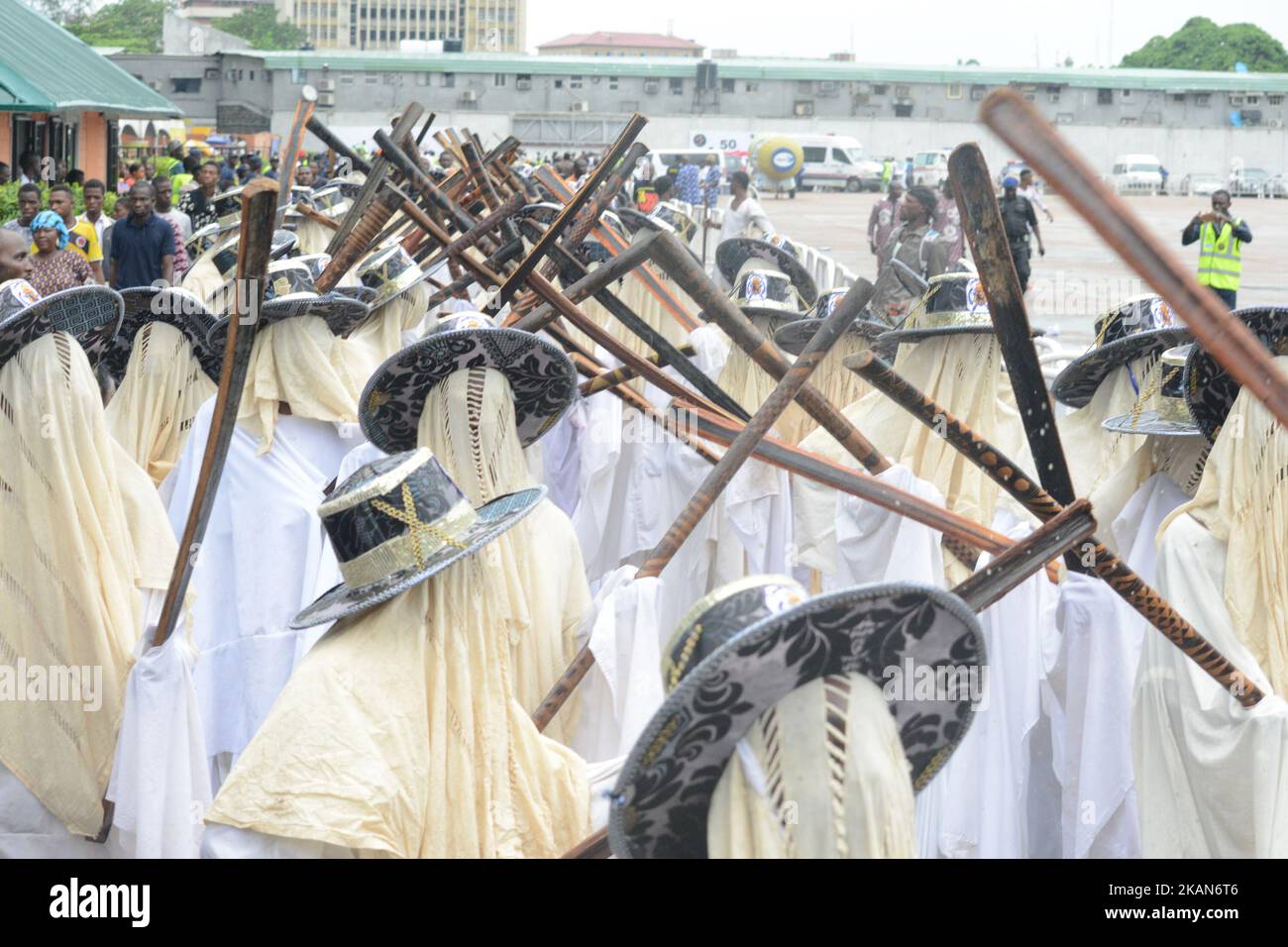 Eyo Elegushi masqueraders perform during 2017 Eyo festival held in ...