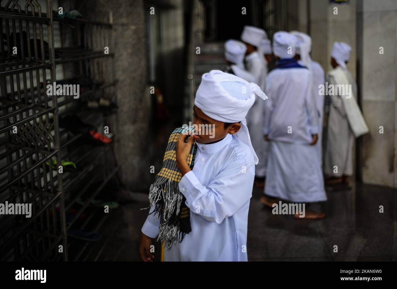 Religious student seen at the corridor of the Federal Territory Mosque ...