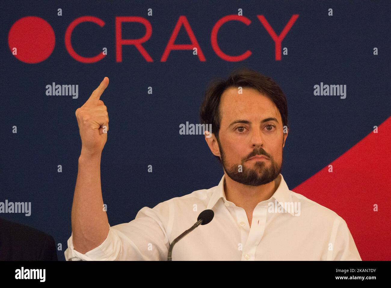 Thor Halvorssen, founder o the Oslo Freedom Forum, speaks at the press ...