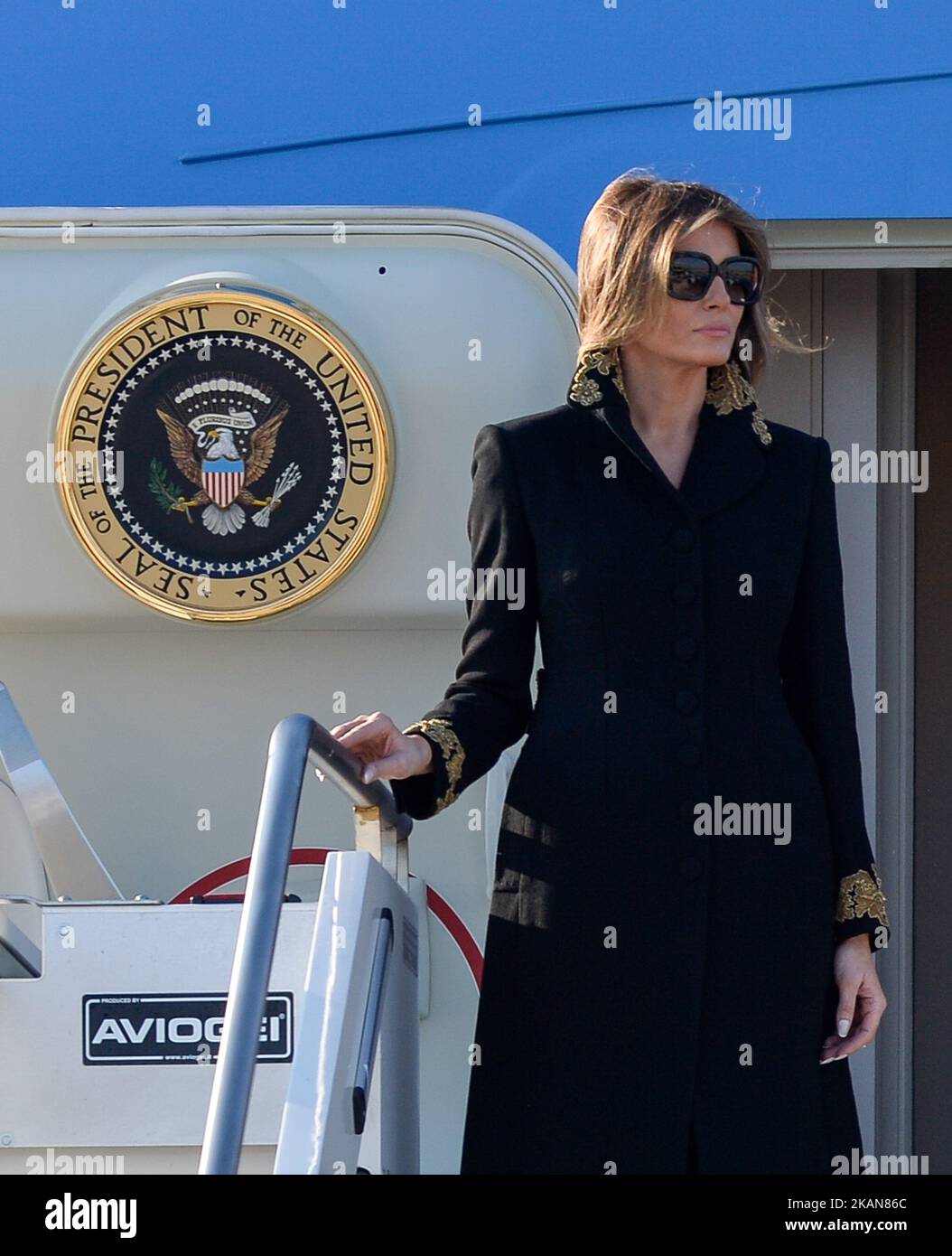 First Lady Melania Trump, arriving at Fiumicino Airport in Rome on May ...