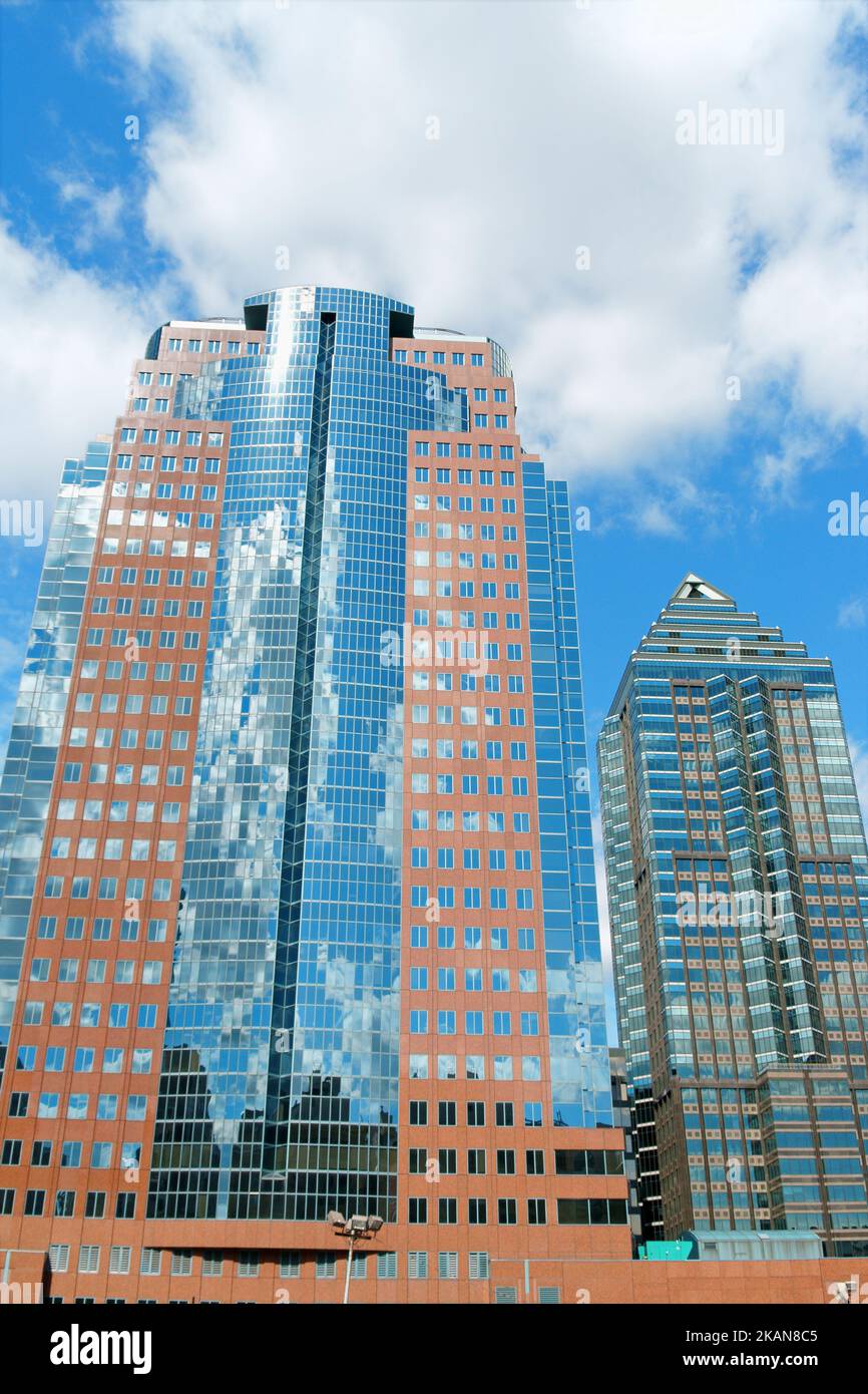 Two of the tallest modern skyscrapers in downtown Montreal against a ...
