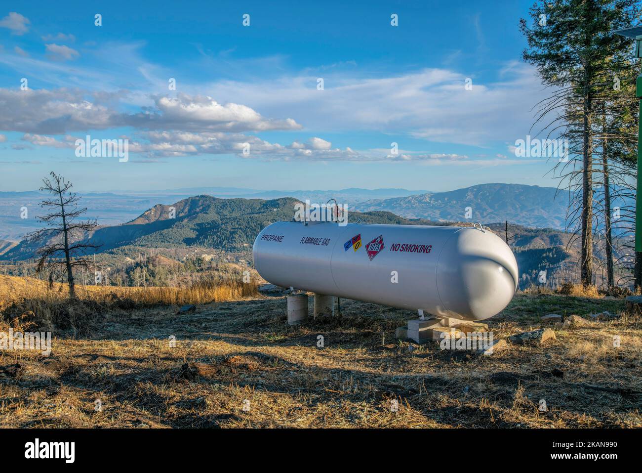 Mount Lemmon, Arizona- Off grid propane tank at the top of the mountain ...