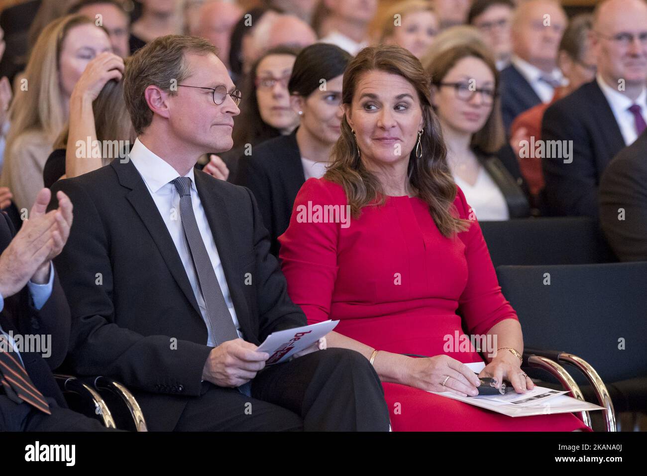 Berlin's Mayor Michael Mueller (R) and award winning Melinda Gates (L ...