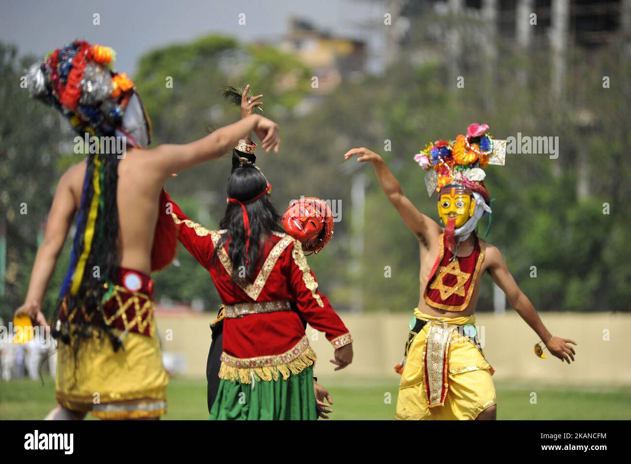 Nepalese traditional Mask Dancers performing traditional dance in a ...